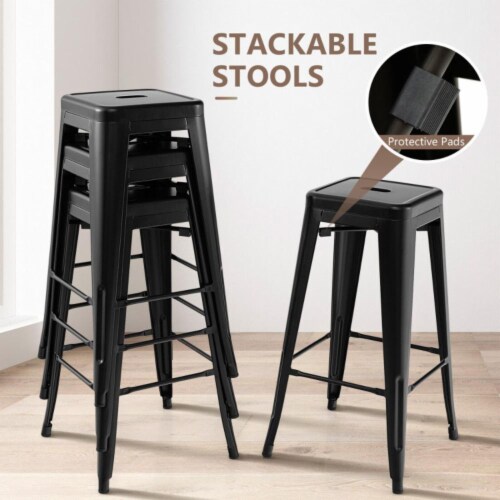 Hivvago 30 Inch Bar Stools Set of 4 with Square Seat and Handling Hole Black 4 Pieces Baker s