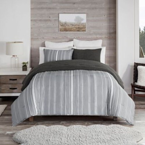 UGG Devon Faux Sherpa 3 Piece Reversible King Comforter Set in Charcoal Stripe King Kroger