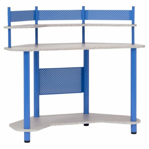 Calico Designs Study Metal Corner Student Desk with Shelves in Blue Spatter Gray 1 Fred Meyer