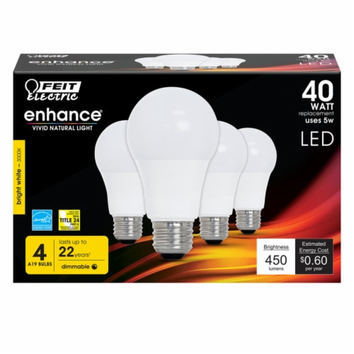 Feit Electric Enhance A19 E26 (Medium) LED Bulb Bright White 40 Watt ... Feit Electric Enhance A19 E26 (Medium) LED Bulb Bright White 40 Watt ...