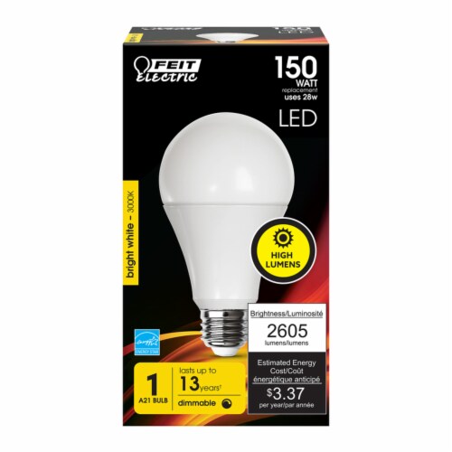 Feit Electric A21 E26 (Medium) LED Bulb Bright White 150 Watt ... Feit Electric A21 E26 (Medium) LED Bulb Bright White 150 Watt ...