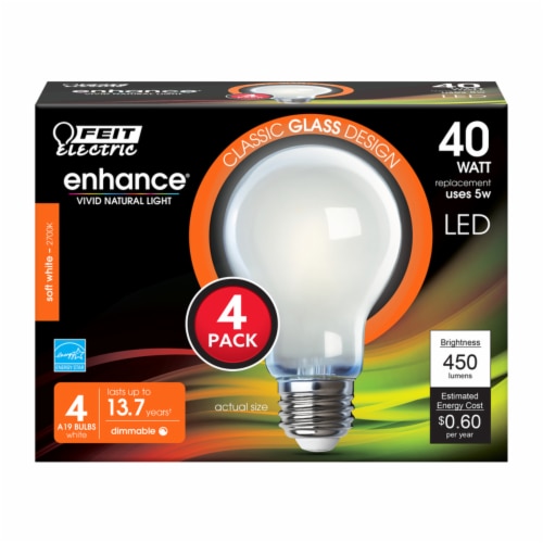 Feit Electric Enhance A19 E26 (Medium) Filament LED Bulb Soft White 40 ... Feit Electric Enhance A19 E26 (Medium) Filament LED Bulb Soft White 40 ...