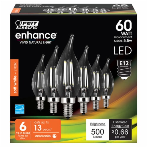 Feit Electric Enhance CA10 E12 (Candelabra) Filament LED Bulb Soft ... Feit Electric Enhance CA10 E12 (Candelabra) Filament LED Bulb Soft ...