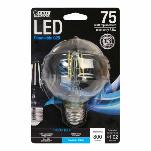 Feit Electric G25 E26 (Medium) Filament LED Bulb Daylight 75 Watt ... Feit Electric G25 E26 (Medium) Filament LED Bulb Daylight 75 Watt ...