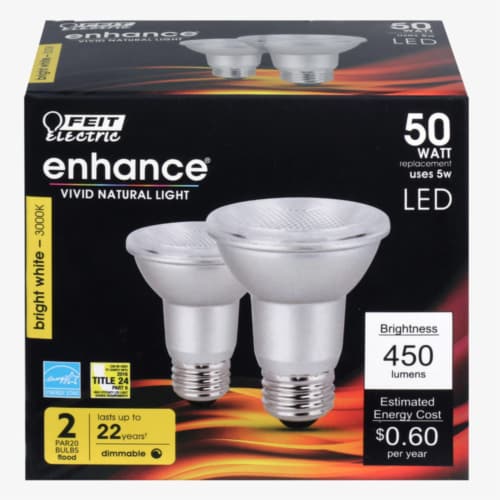 Feit Electric Enhance PAR20 E26 (Medium) LED Bulb Bright White 50 Watt ... Feit Electric Enhance PAR20 E26 (Medium) LED Bulb Bright White 50 Watt ...