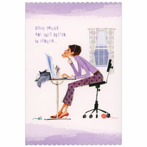 Pictura Woman At Computer Better In Person Die Cut Funny Birthday
