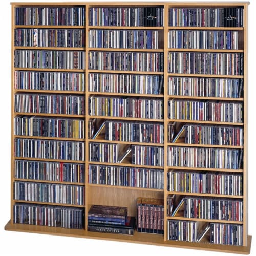 Leslie Dame 64 Triple Wooden Wall Media Storage Rack in Oak 1 QFC