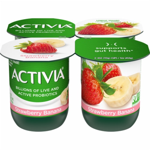 Dannon Activia Strawberry Banana Probiotic Lowfat Yogurt 4 Count 16 Oz Kroger
