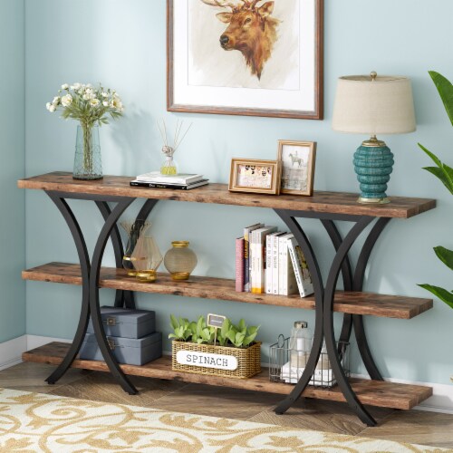 Tribesigns 70.8 Inch Narrow Console Table 3 Tier Storage Industrial Style 70.8 L 11.8 W 35.4 H Foods Co