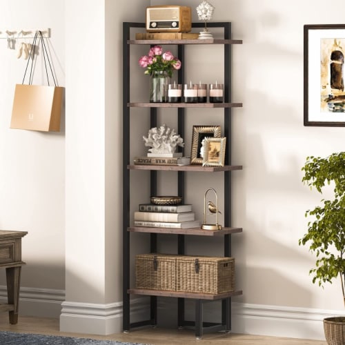 Tribesigns Industrial 5 Tier Corner Shelf Wood Bookshelf Freestanding Storage 60 Inch 11.8 x 20.47 x 59.44 Gerbes Super Markets