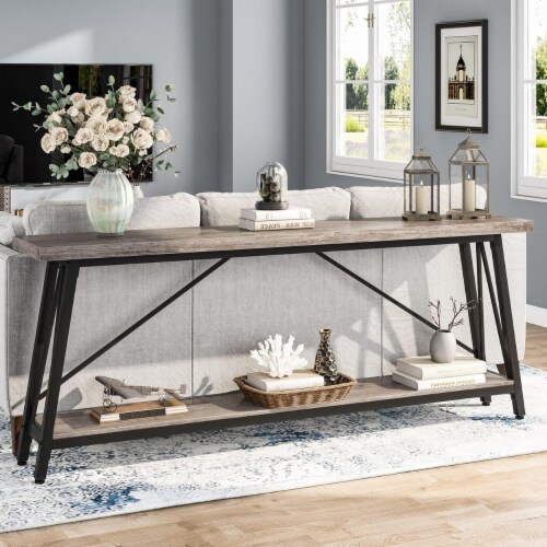 Tribesigns 70.9 Industrial Sofa Table Console Behind Couch Entryway Shelves Light Grey 1 unit Foods Co