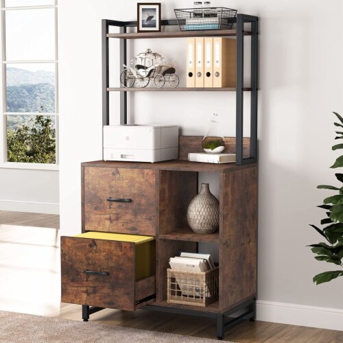 Tribesigns Vertical Filing Cabinet With 2 Drawers And Bookshelf Black Wood 27.55 L x 15.74 D x Mariano s