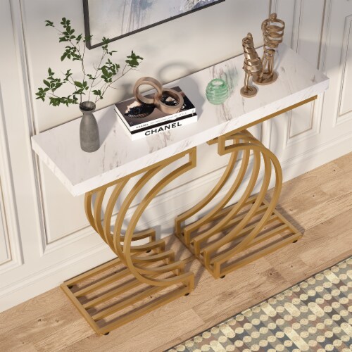 Tribesigns Modern Console Table With Gold Base 40 Inch Geometric Entryway Sofa Table Narrow 11.81 D x 39.37 W x Foods Co