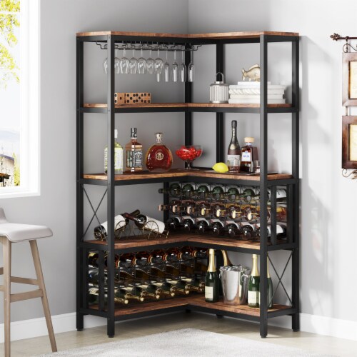 Large Corner Wine Rack 5 Tier Industrial Freestanding Bar Cabinet Black Steel 1 unit Harris Teeter
