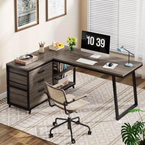 Tribesigns 53 Reversible L Shaped Computer Desk With 3 Drawers Shelves No Size Kroger