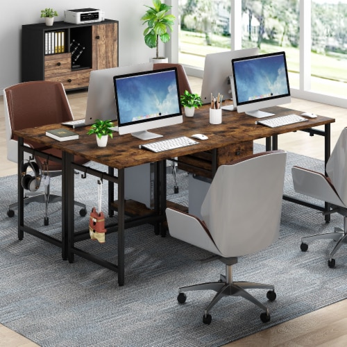 Tribesigns Tribesings Industrial Two Person Desk 78 Double Computer Desk with Drawers 1 piece QFC