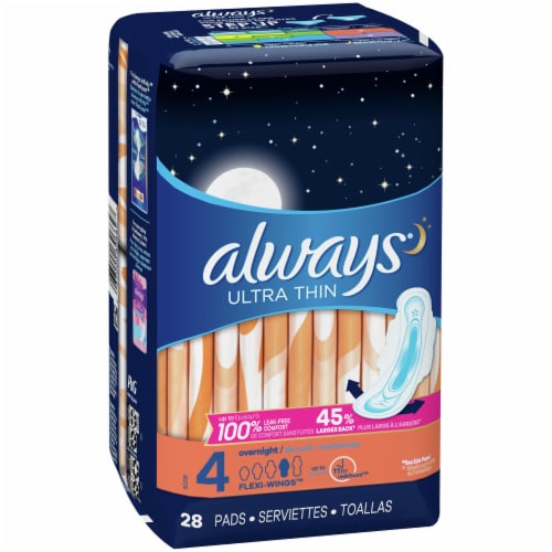Always Ultra Thin Size 4 Overnight Pads with Flexi-Wings, 28 ct ... Always Ultra Thin Size 4 Overnight Pads with Flexi-Wings, 28 ct ...