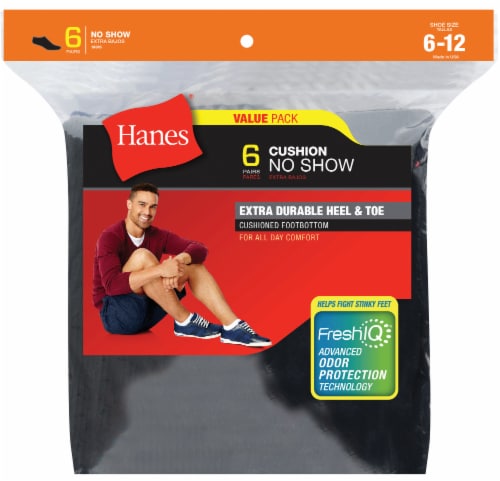 Hanes Cushion No Show Socks Black 6 Pk King Soopers