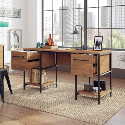 Sauder Iron City Industrial Double Pedestal Office Desk 1 Fry s Food Stores