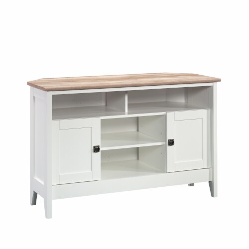 Sauder August Hill White Corner TV Stand with Lintel Oak 1 Mariano s