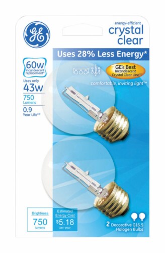 GE 43 watts G16.5 Globe Halogen Bulb 750 lumens White 2 pk - Total Qty ... GE 43 watts G16.5 Globe Halogen Bulb 750 lumens White 2 pk - Total Qty ...