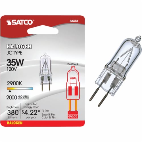 Satco 35W 120V Clear Bi-Pin GY6.35 Base T4 Halogen Special Purpose ... Satco 35W 120V Clear Bi-Pin GY6.35 Base T4 Halogen Special Purpose ...