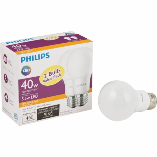 Philips 40W Equivalent Soft White A19 Medium LED Light Bulb (2-Pack ... Philips 40W Equivalent Soft White A19 Medium LED Light Bulb (2-Pack ...