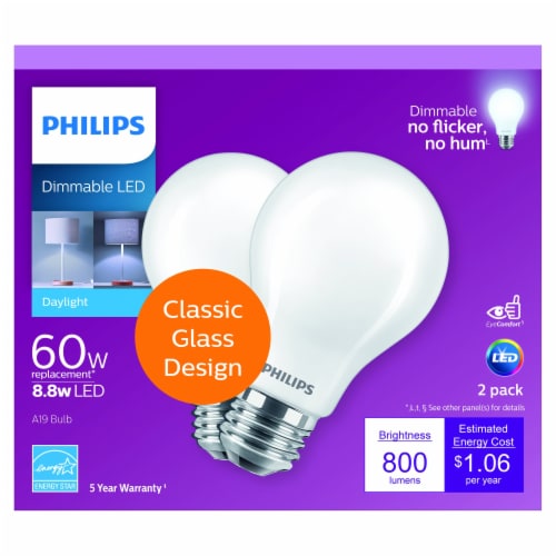 Philips 8.8-Watt (60-Watt) A19 LED Light Bulbs, 2 pk - Fred Meyer Philips 8.8-Watt (60-Watt) A19 LED Light Bulbs, 2 pk - Fred Meyer
