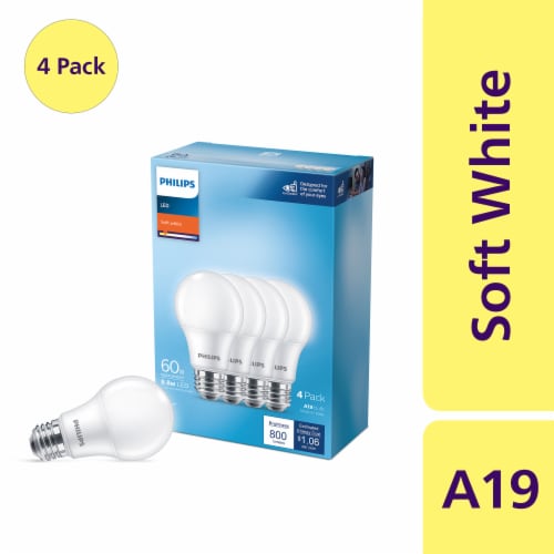 Philips 8.8-Watt (60-Watt) A19 LED Light Bulb - Soft White (2700K), 4 ... Philips 8.8-Watt (60-Watt) A19 LED Light Bulb - Soft White (2700K), 4 ...