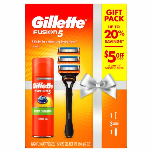 Gillette Fusion5 Razor Refills and Fusion Ultra Sensitive Shave Gel Holiday Gift Pack 1 ct Gerbes Super Markets