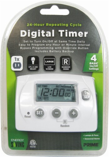 Prime® White 1-Outlet Digital 24-Hour Timer, 1 ct - Kroger Prime® White 1-Outlet Digital 24-Hour Timer, 1 ct - Kroger