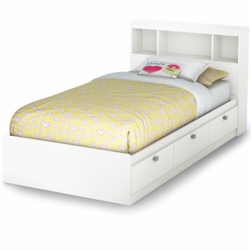 South Shore Spark Twin Storage Bed with Bookcase Headboard in Pure White 1 Fry s Food Stores