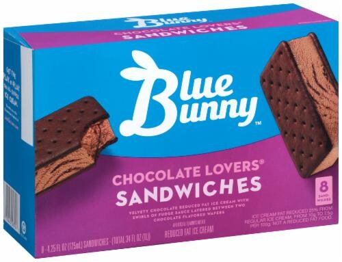Blue Bunny Chocolate Lovers Ice Cream Sandwiches, 8 ct - Kroger Blue Bunny Chocolate Lovers Ice Cream Sandwiches, 8 ct - Kroger