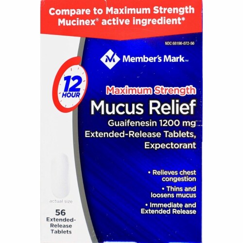 Member's Mark Mucus Relief Maximum Strength Guaifenesin 1200mg, 56 ... Member's Mark Mucus Relief Maximum Strength Guaifenesin 1200mg, 56 ...