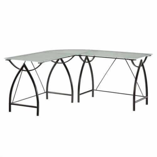 Newport L Shape Glass Top Computer Desk With Black Powder Coated Steel Frame 1 Metro Market