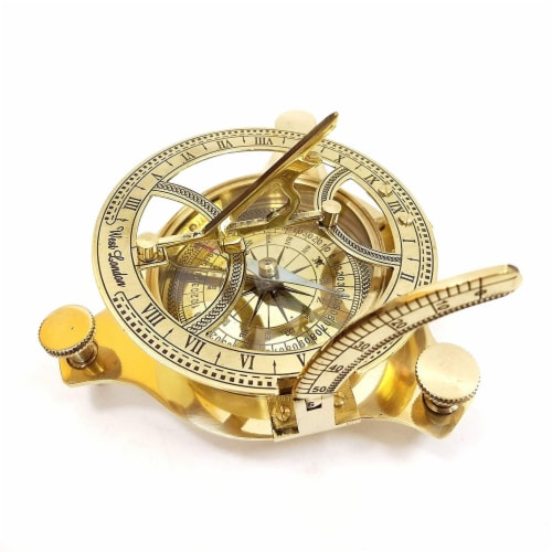 Brass Sundial Compass 4 With Wooden Case 1 Kroger