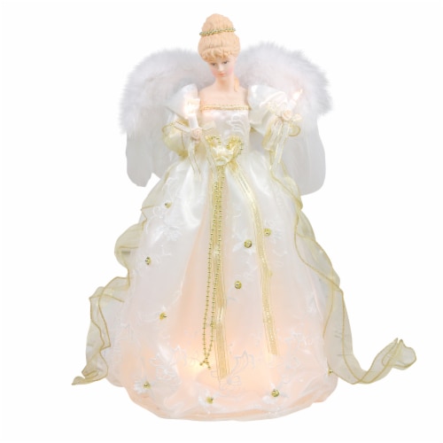 Kurt Adler 16 Lighted Ivory And Gold Angel Christmas Tree Topper