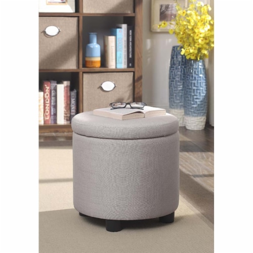 Designs4Comfort Round Accent Storage Ottoman Tan Faux Linen 15.75x15.75x16 Food 4 Less