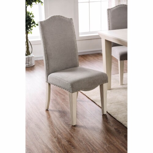 Fabric Upholstered Wooden Side Chair White And Gray Pack Of Two 1