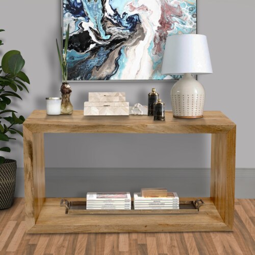 Keli 52 Inch Mango Wood Sideboard Console Table Open Cube 1 Shelf Natural Brown Saltoro 52x15x30 Jay C Food Stores