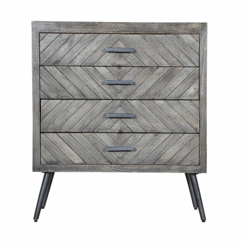 29 Inch Chevron Pattern Wooden 4 Drawer Accent Dresser Chest with Angled Metal Legs Gray 1 Mariano s