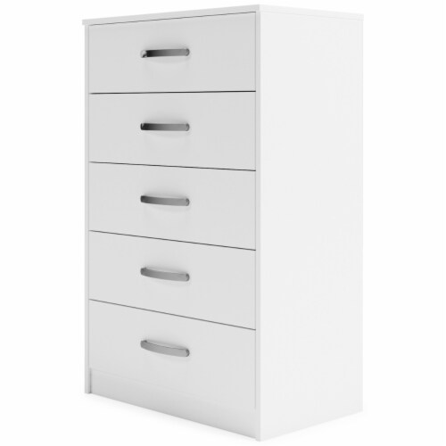 Chest with 5 Drawers and Curved Metal Pulls, White- Saltoro Sherpi, 1 ... Chest with 5 Drawers and Curved Metal Pulls, White- Saltoro Sherpi, 1 ...