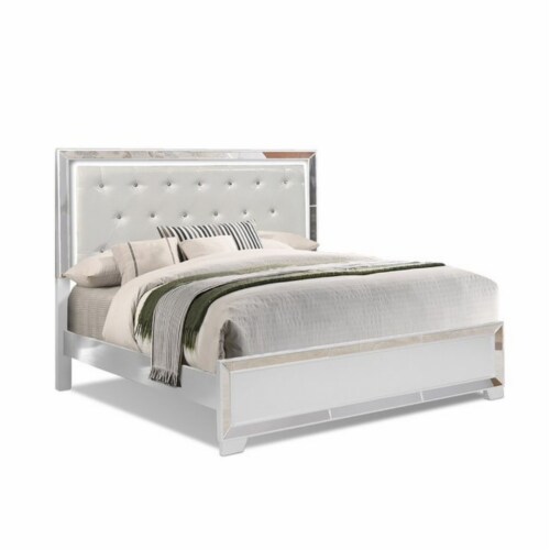 Eli Modern Wood Queen Bed Crystal Tufted Headboard Led White Faux Leather Saltoro Sherpi 85x63x16 Kroger