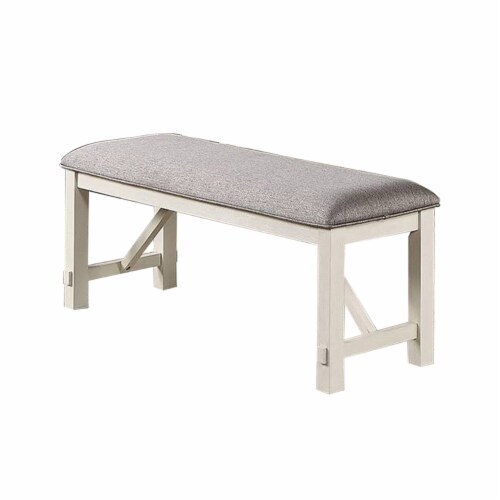 Lexi 50 Inch Dining Bench Fabric Padded Seat Rubberwood Gray And