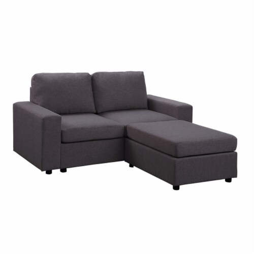 Ryker 68 Inch Modern Chaise Loveseat And Ottoman Set Dark Gray Fabric Saltoro Sherpi 1 Unit