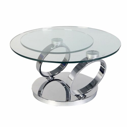 Puf 32 53 Inch Extendable Coffee Table 2 Round Tempered Glass Tops Chrome Saltoro Sherpi 31.5x53x17 Fred Meyer