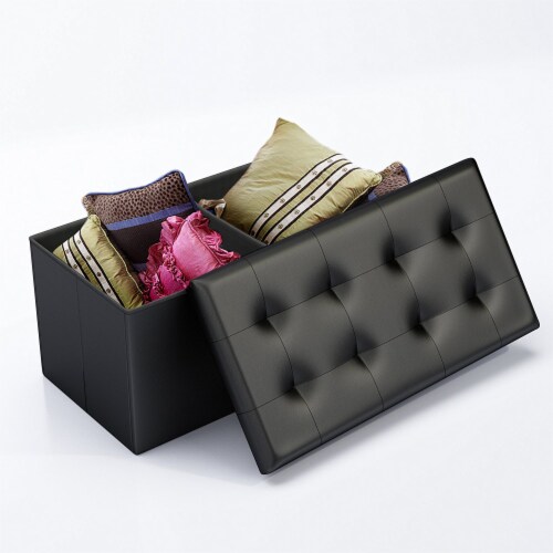 Home Complete Faux Leather Storage Ottoman Bench 30X15x14.75 Inches Foldable 1 unit Jay C Food Stores
