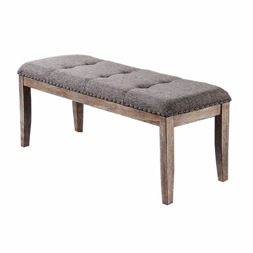 Rectangular Shaped Solid Wood And Fabric Upholstered Bench With Nail