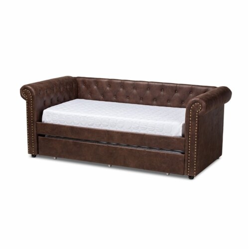 Baxton Studio Mabelle Faux Leather and Wood Twin Daybed with Trundle in Brown 1 Fred Meyer
