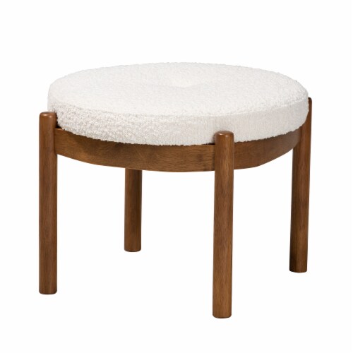 Baxton Studio Iliana Cream Boucle Fabric and Walnut Brown Finished Ottoman Footstool One Size Fry s Food Stores